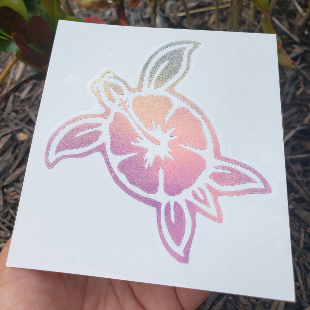 Holographic Vinyl Decal | Sea Turtle Decal | Hawaiian Flower Decal ...