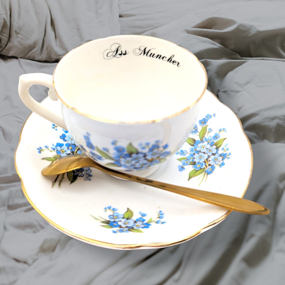 Ass Muncher Altered Vintage Tea Cup and Saucer Swear Word Vulgar Tea ...