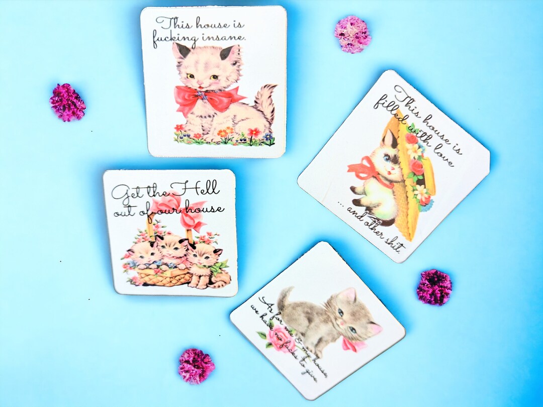 Kitsch Kitten Sweary Cat Magnet Set of 4 - Fridge Magnets - Our Popular ...