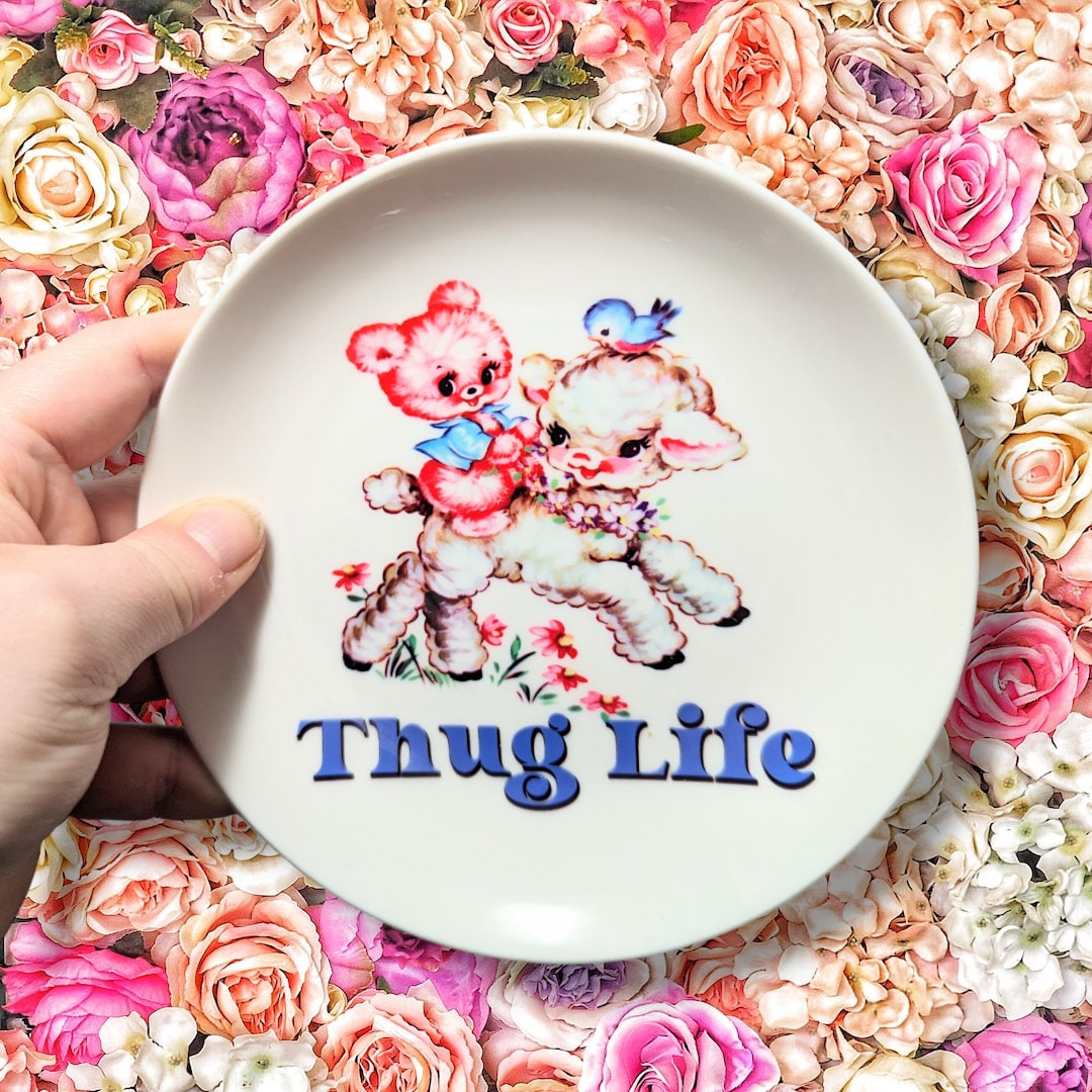 Thug Life Retro Kitsch Lamb and Bear 6 Printed Plate Snarky Home Decor ...