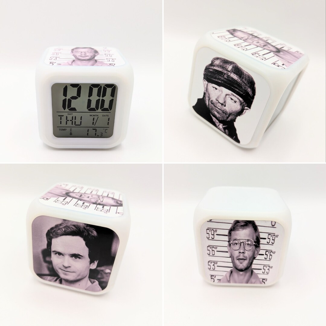 Serial Killer True Crime LED Alarm Clock Dahmer, Gein & Bundy Colour ...