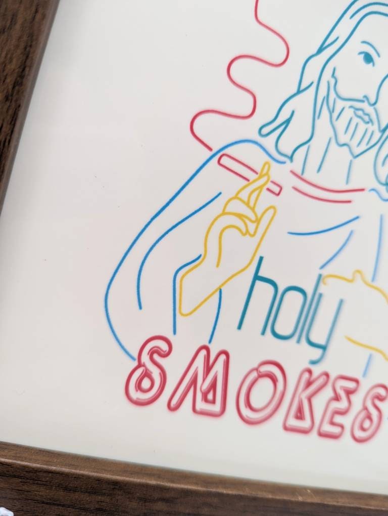 Holy Smokes Jesus Smoking Sign Wood Frame Printed MDF - Etsy