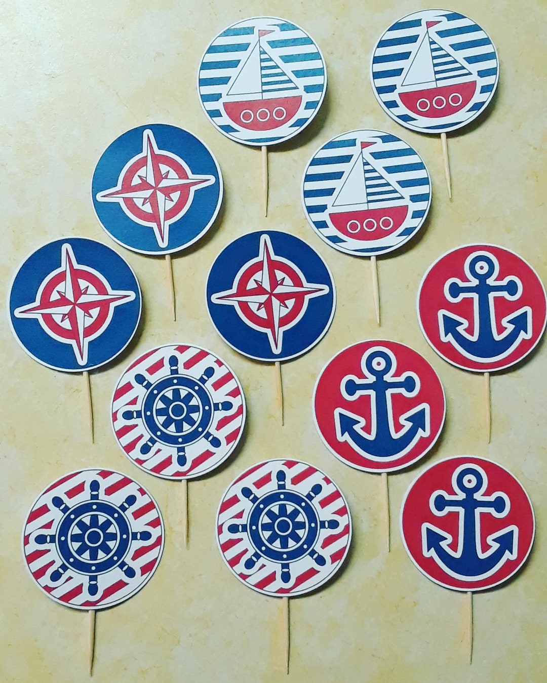 Nautical Cupcake Toppers set of 12, Nautical Birthday Party, Nautical ...