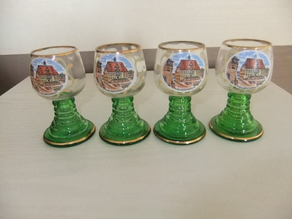 Roemer Glass Green Stemmed German Wine Glasses