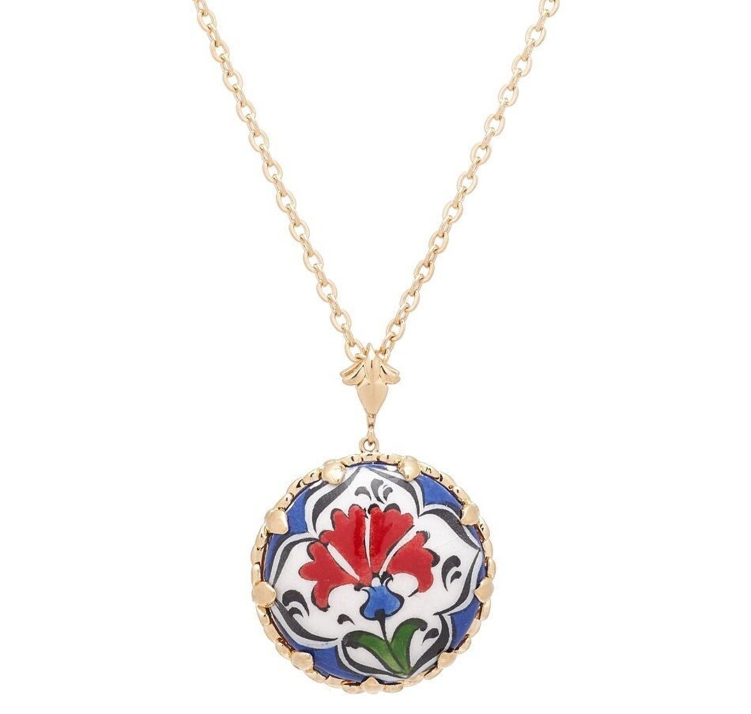 Mesmerizing Hand Painted Ceramic Pendant, Carnation Pattern, Ceramic ...