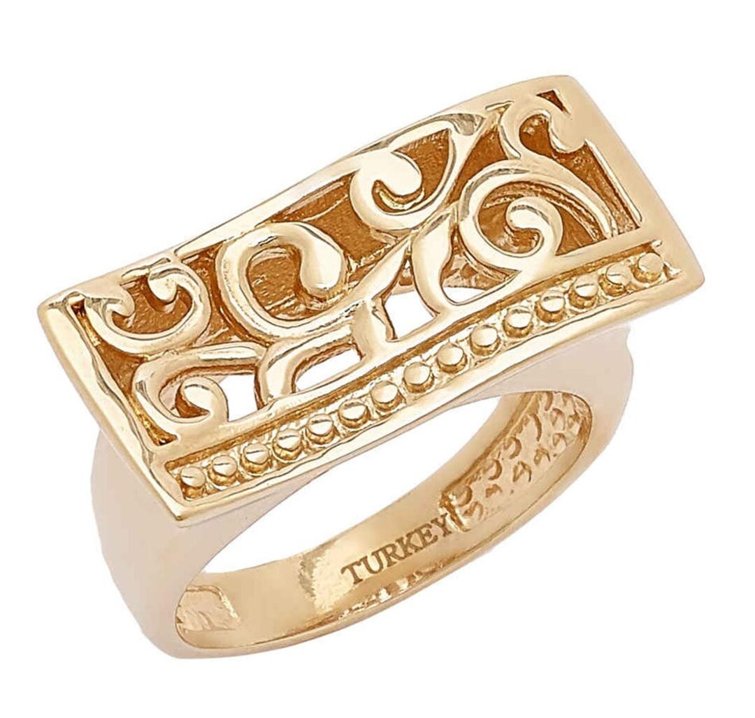 Handcrafted Scrollwork Filigree Wave Ring in Yellow or Rose Gold Plate ...
