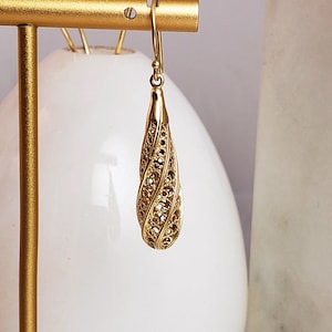 Aesthetic Gold Filigree Nightangale Lace Teardrop Dangle Earrings . Bohemian Jewelry . Unique ...