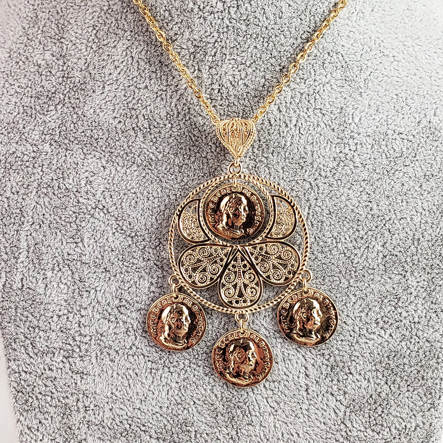 Iconic Ancient Roman Circle Coin Necklace, Gold Disc Pendant, Medallion ...