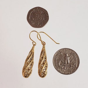 Aesthetic Gold Filigree Nightangale Lace Teardrop Dangle Earrings . Bohemian Jewelry . Unique ...