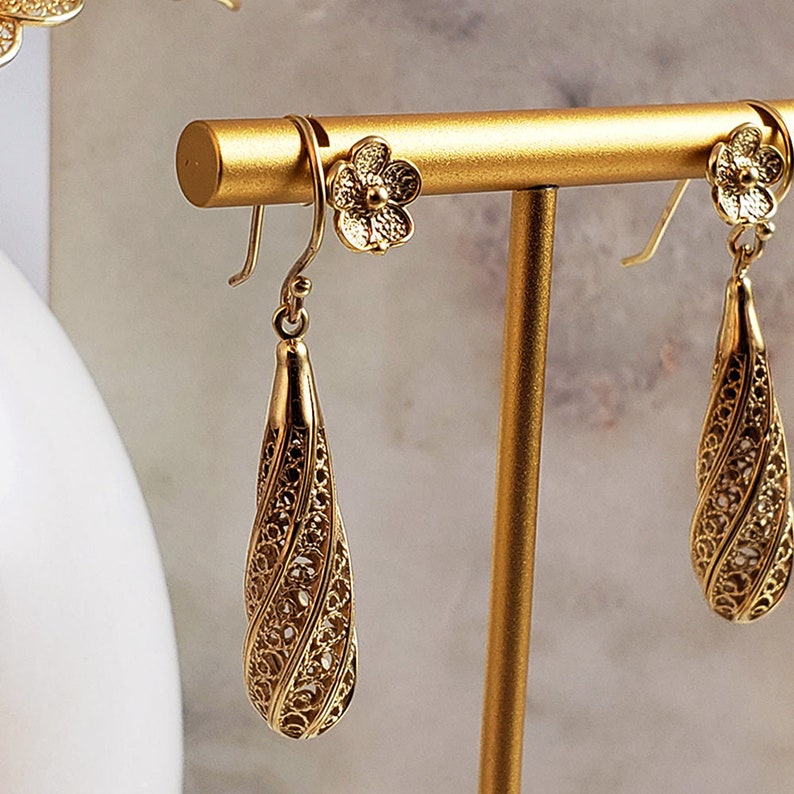 Aesthetic Gold Filigree Nightangale Lace Teardrop Dangle Earrings . Bohemian Jewelry . Unique ...