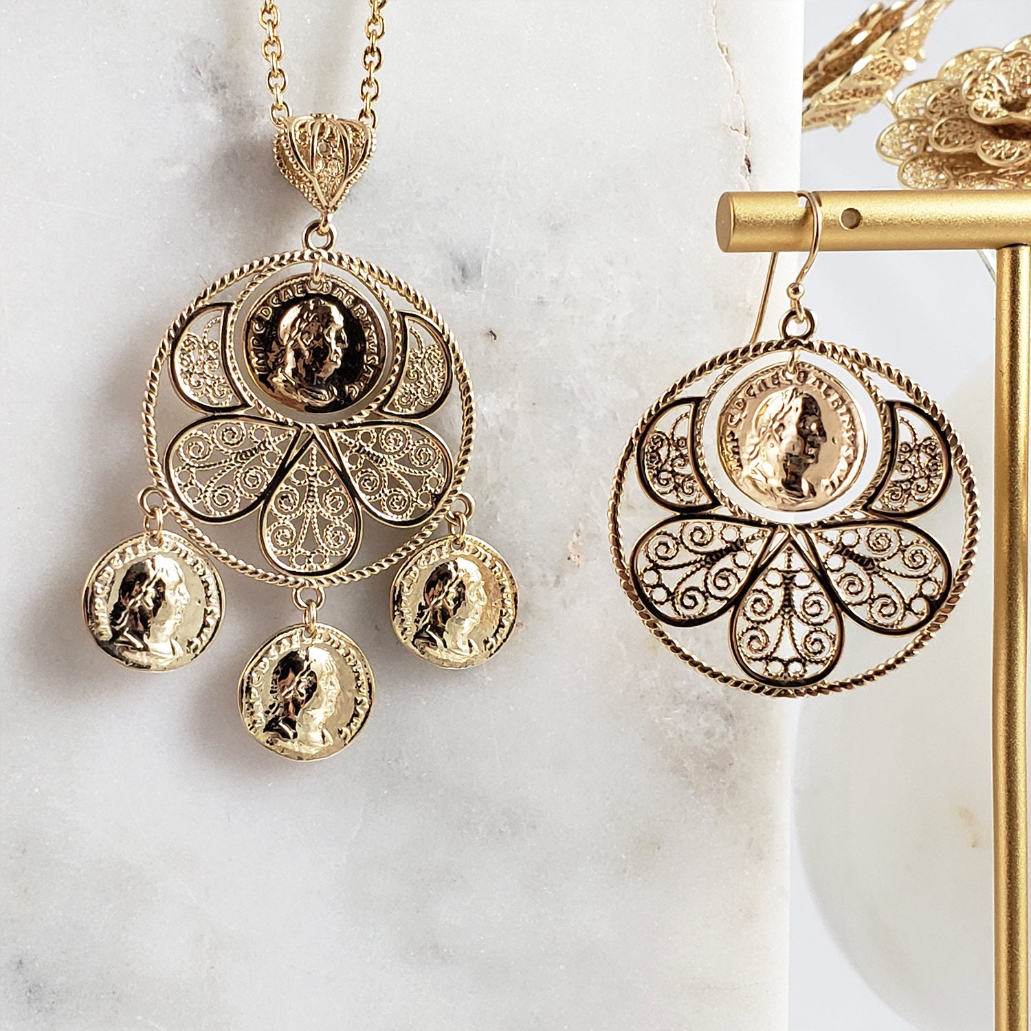 Iconic Ancient Roman Circle Coin Necklace, Gold Disc Pendant, Medallion ...