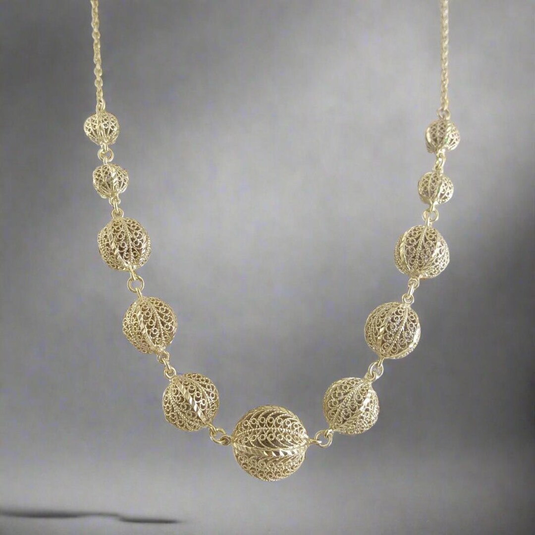 Artisan Gold Filigree Ball Necklace – Handcrafted Statement Necklace ...