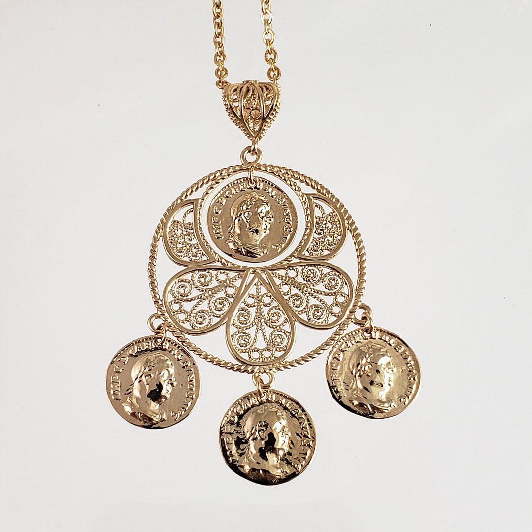 Iconic Ancient Roman Circle Coin Necklace, Gold Disc Pendant, Medallion ...