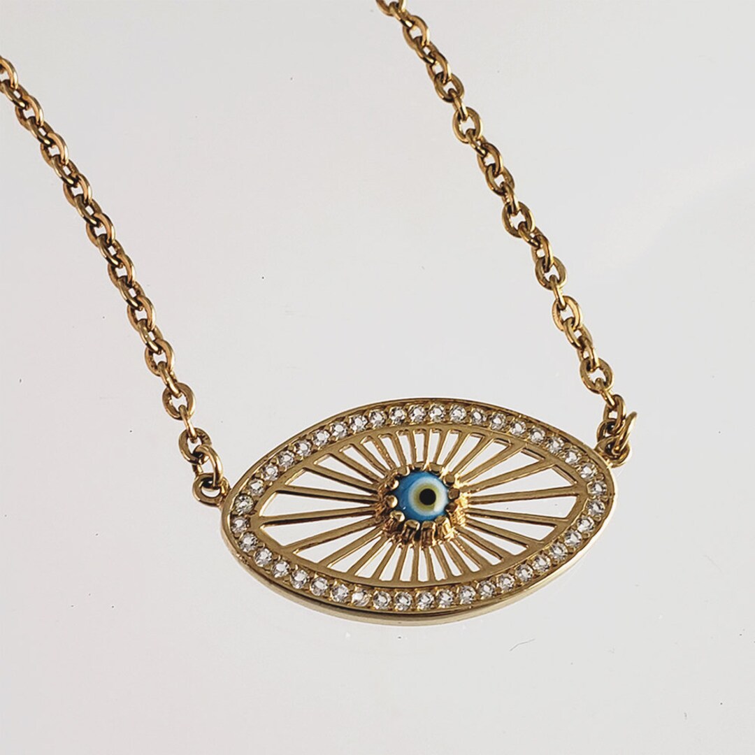 Istanbul Evil Eye Charm Necklace, Gold Over, Handmade Evil Eye Pendant ...