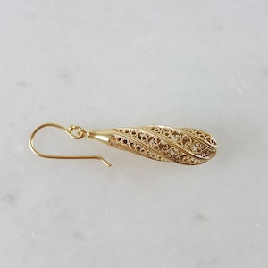 Aesthetic Gold Filigree Nightangale Lace Teardrop Dangle Earrings . Bohemian Jewelry . Unique ...