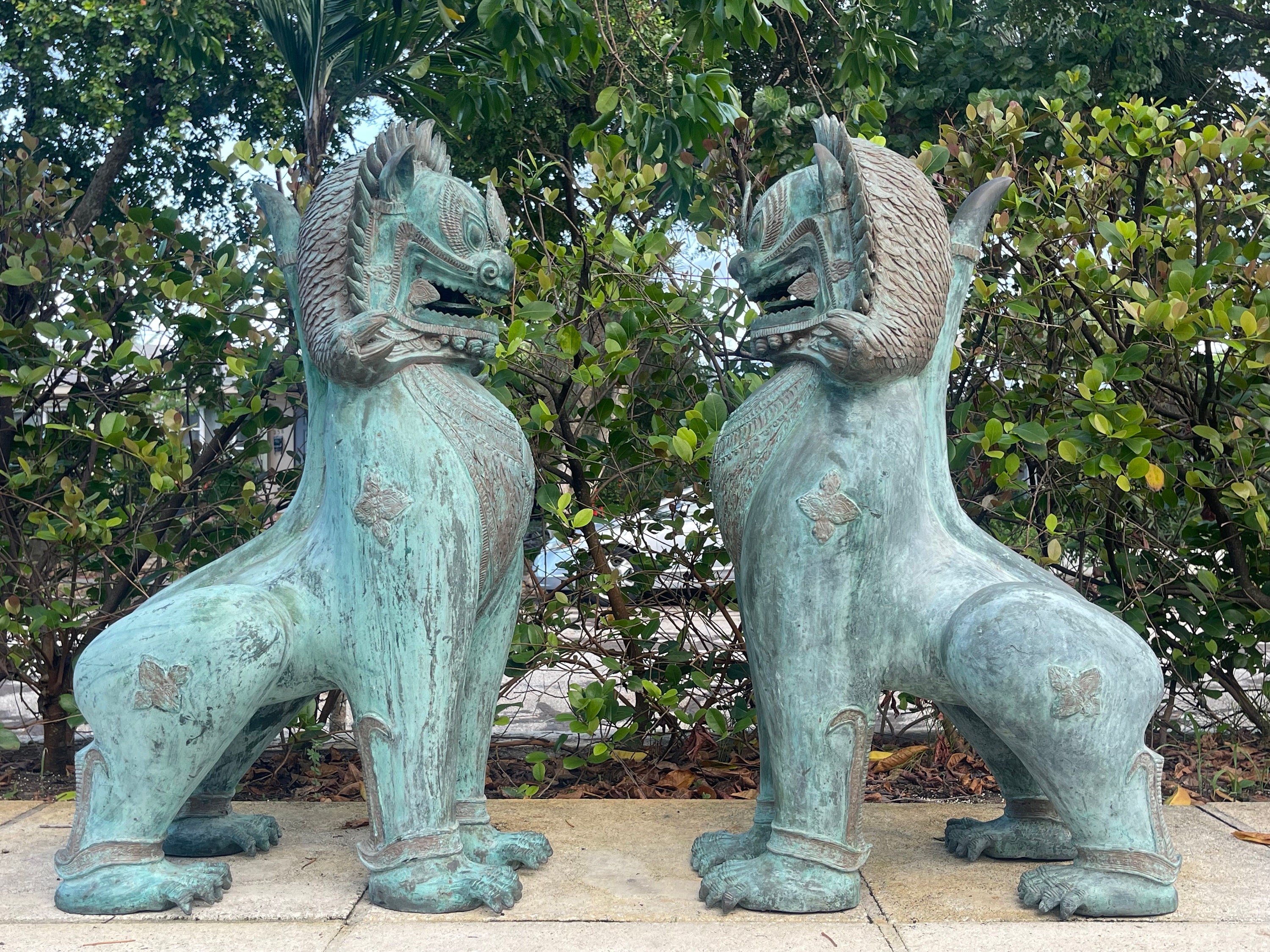 Vintage Bronze Temple Foo Dog Statues - Etsy