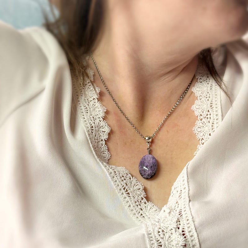Vintage Charoite Pendant - Etsy