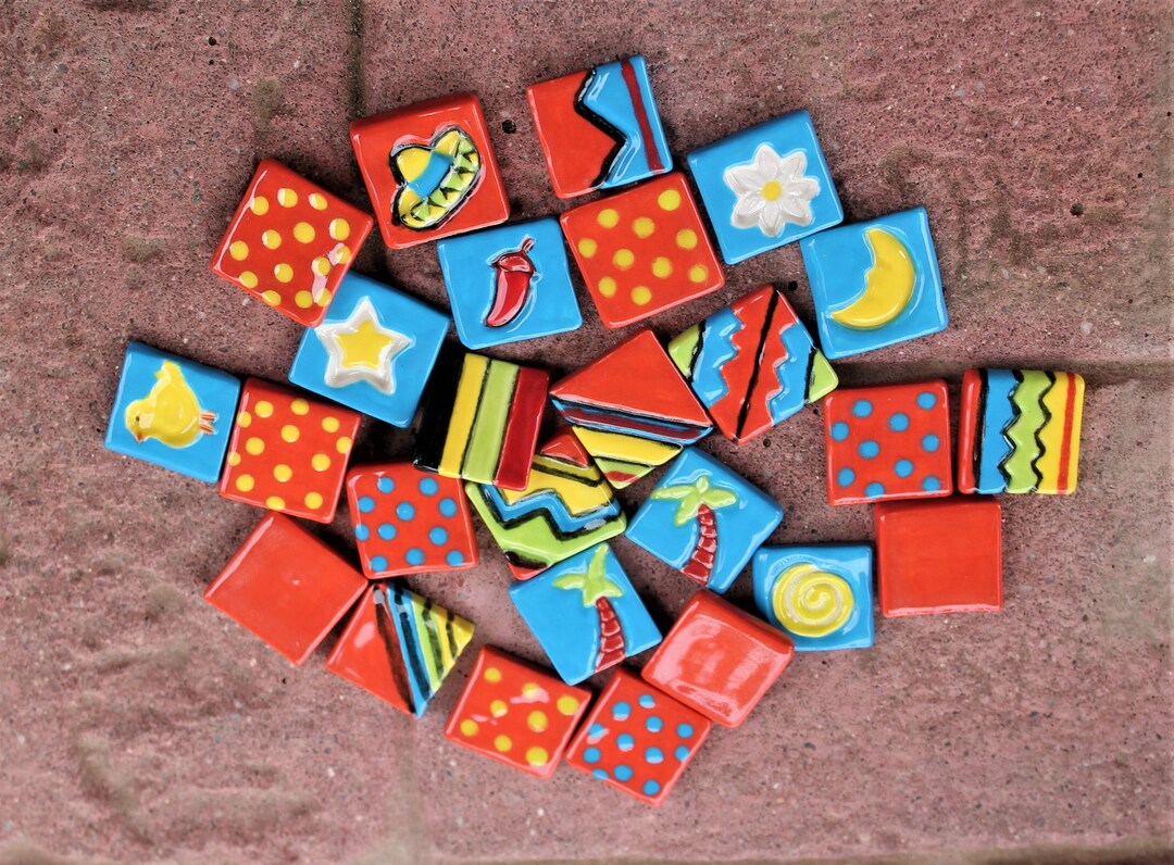 26 Hand Glazed Tile for Mosaic- Around One Inch Tiles-- Glaze on Fired ...