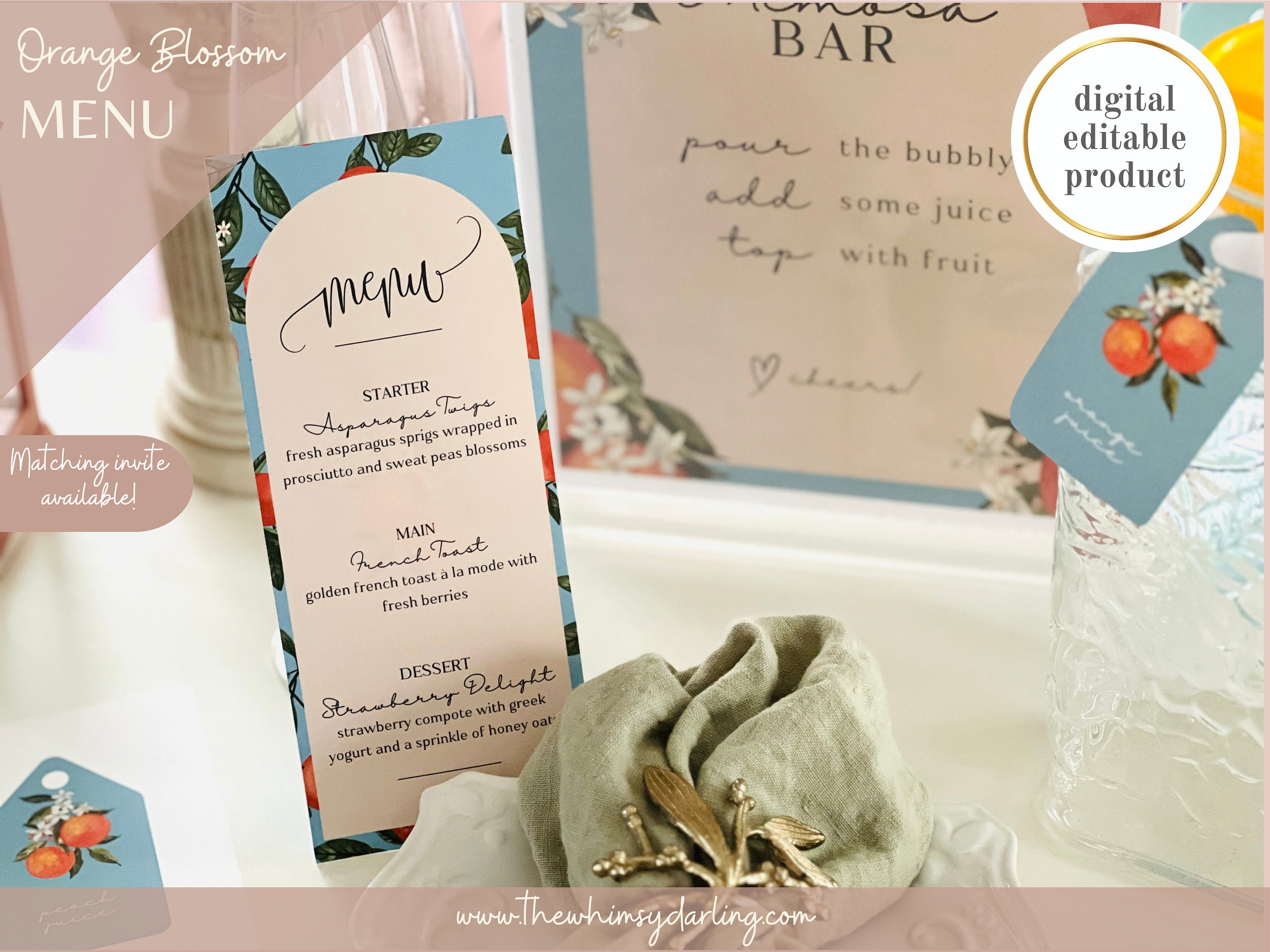 Orange Blossoms Menu | Editable, Printable Template - Etsy