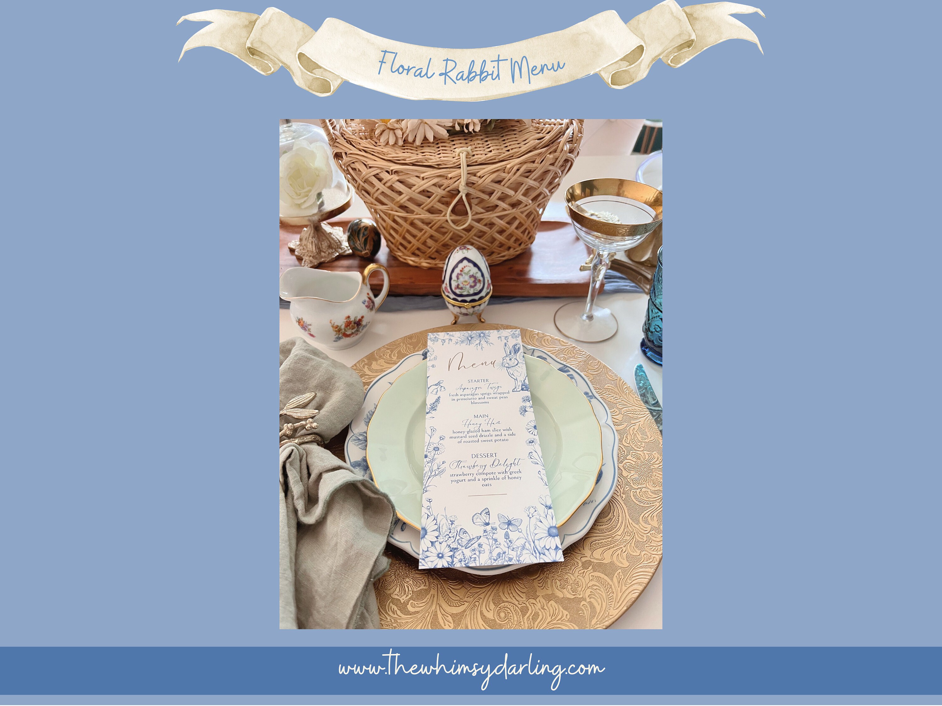 Printable Floral Rabbit Menu, Spring Brunch, Easter Bunny Party ...