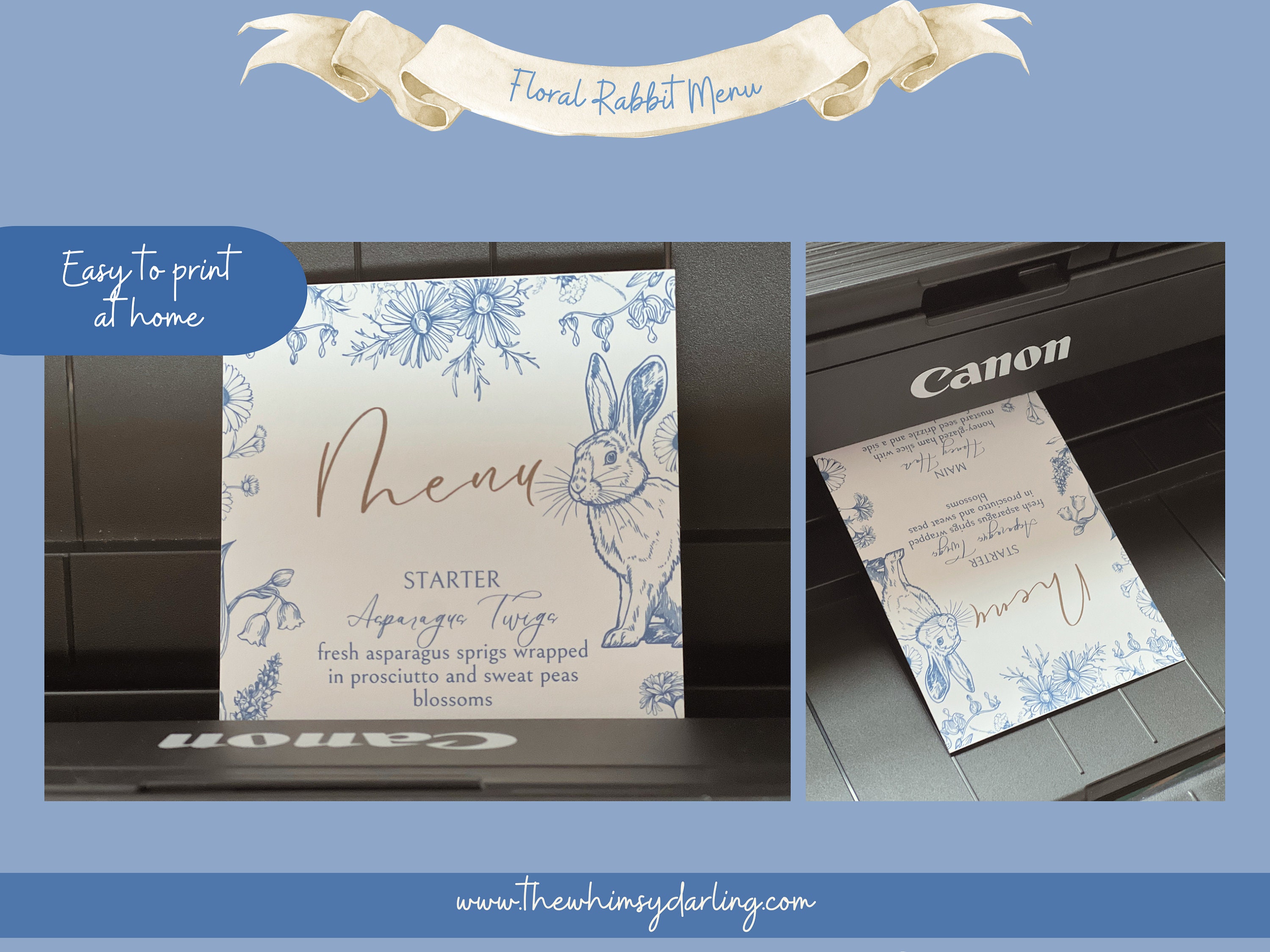 Printable Floral Rabbit Menu, Spring Brunch, Easter Bunny Party ...