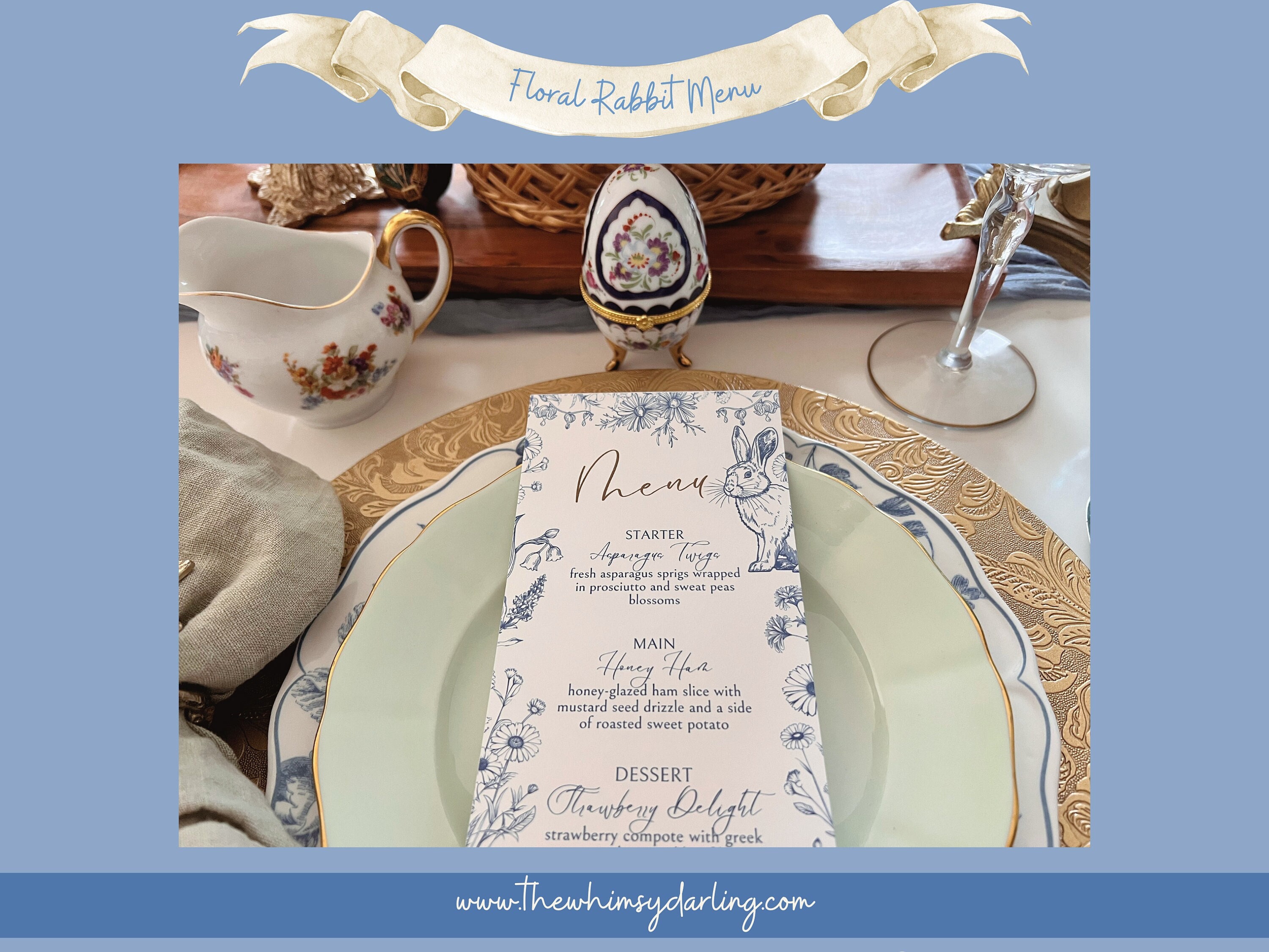 Printable Floral Rabbit Menu, Spring Brunch, Easter Bunny Party digital ...