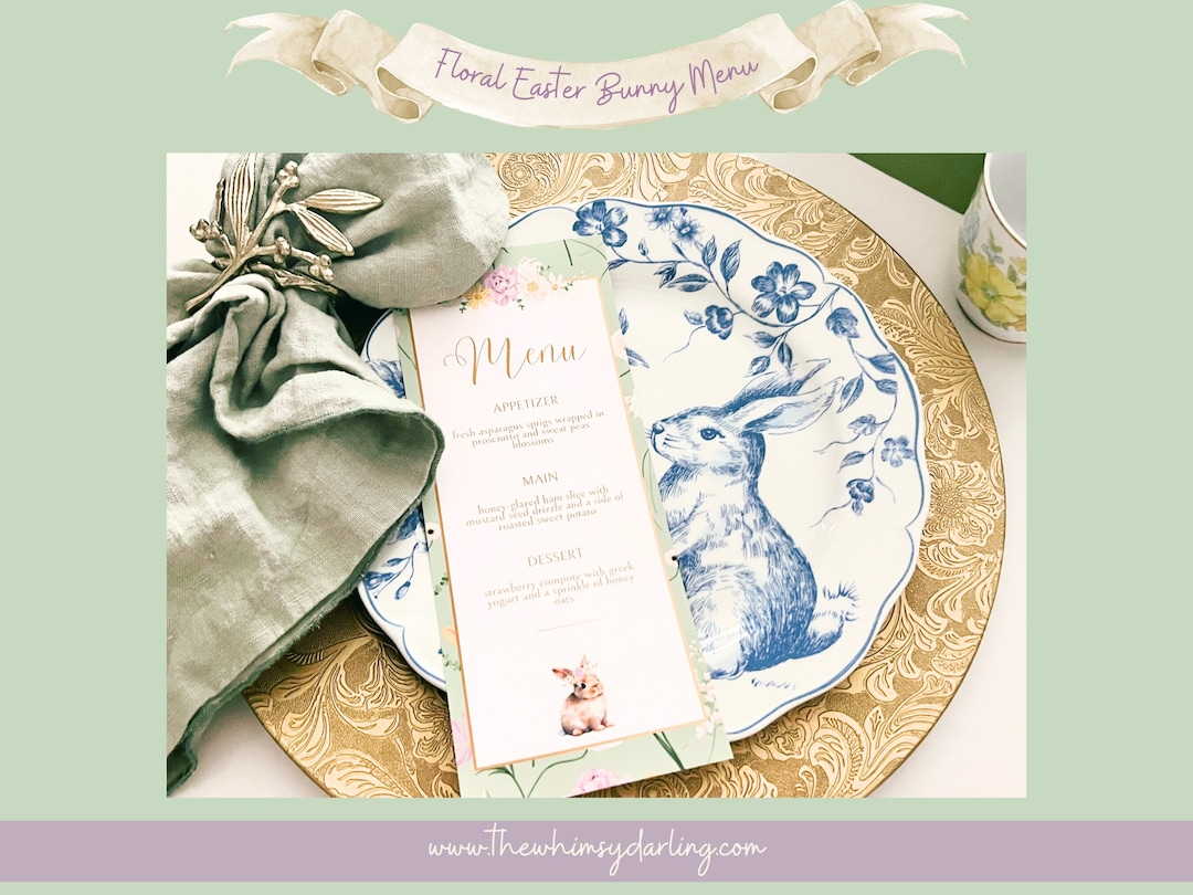 Printable Easter Bunny & Egg Menus, Floral Spring Brunch, Easter Party ...