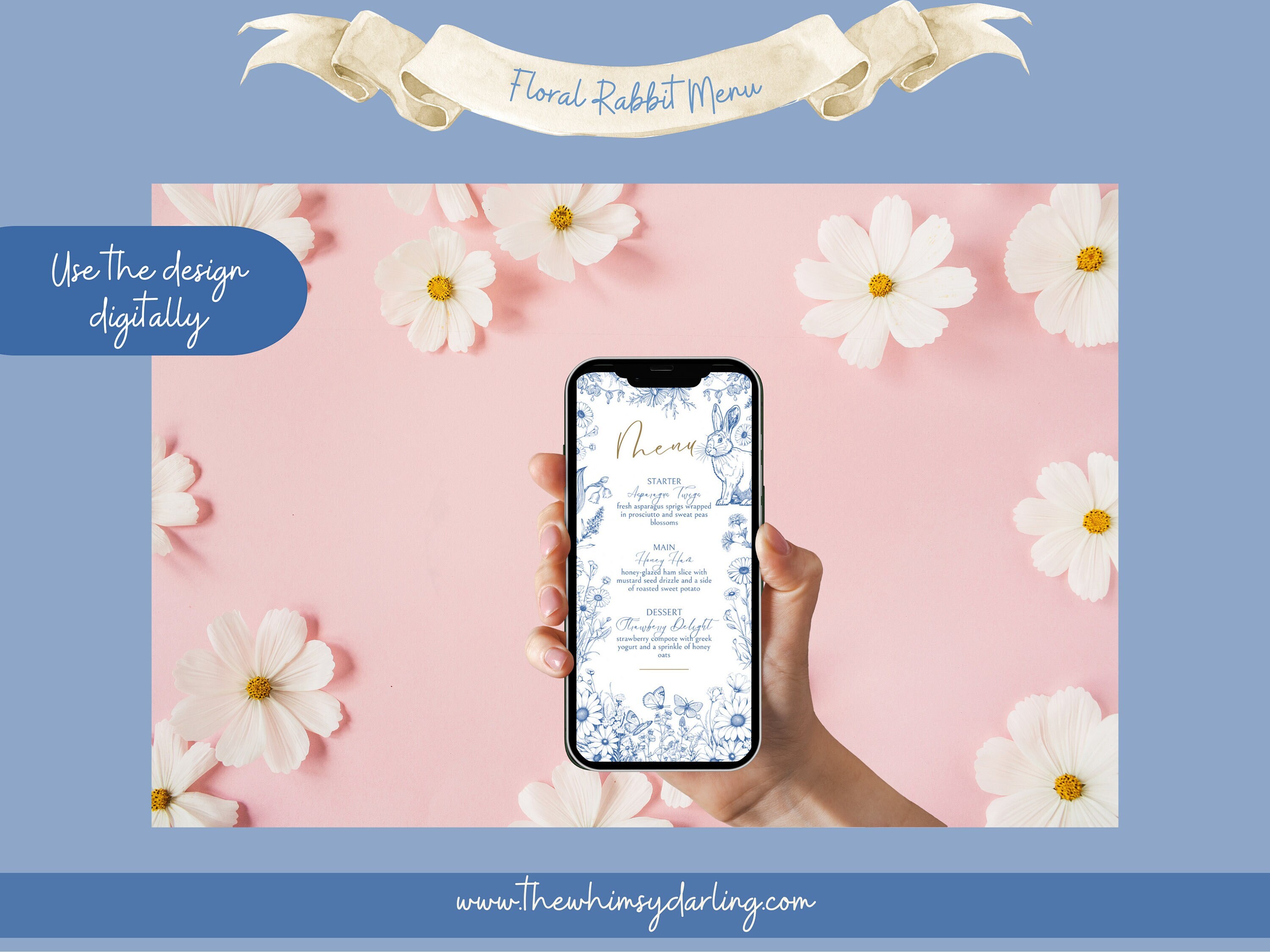 Printable Floral Rabbit Menu, Spring Brunch, Easter Bunny Party digital ...