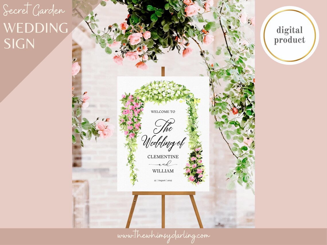 Romantic Secret Garden Wedding Welcome Sign | Customizable Floral ...