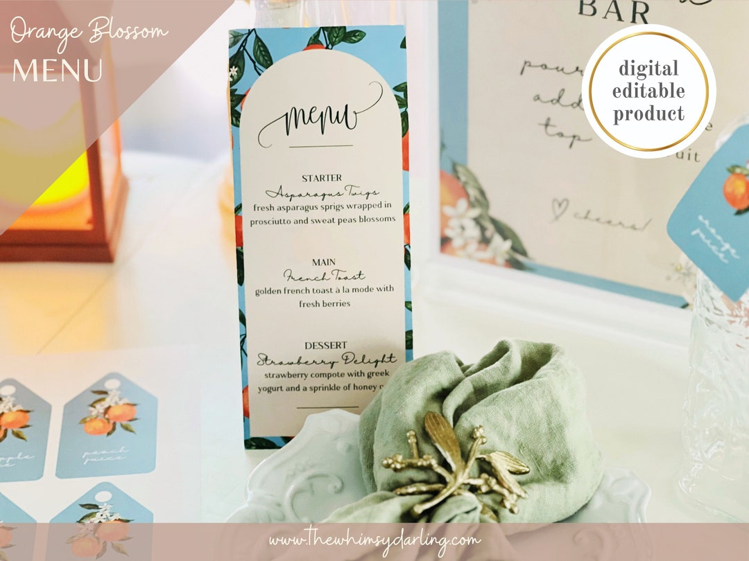 Orange Blossoms Menu Editable, Printable Template - Etsy
