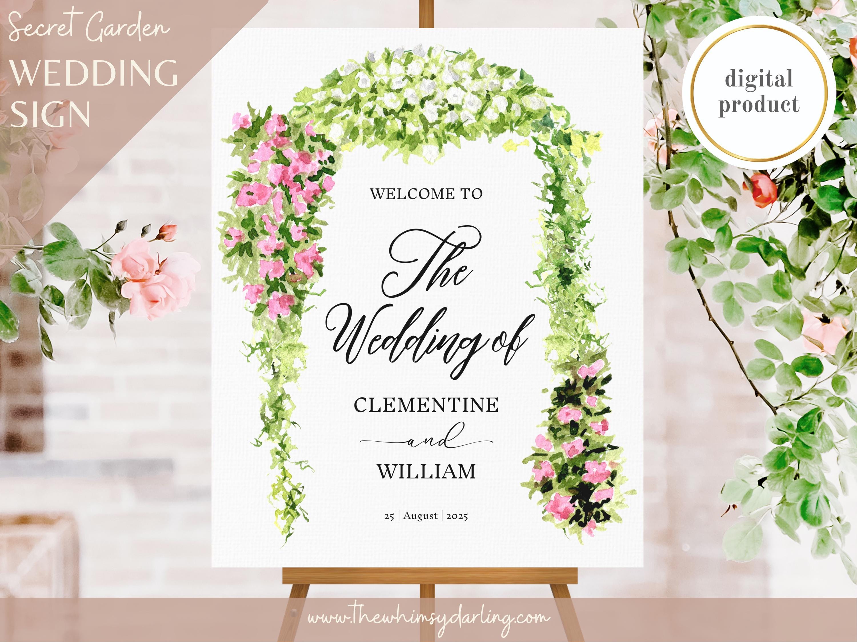 Romantic Secret Garden Wedding Welcome Sign | Customizable Floral ...