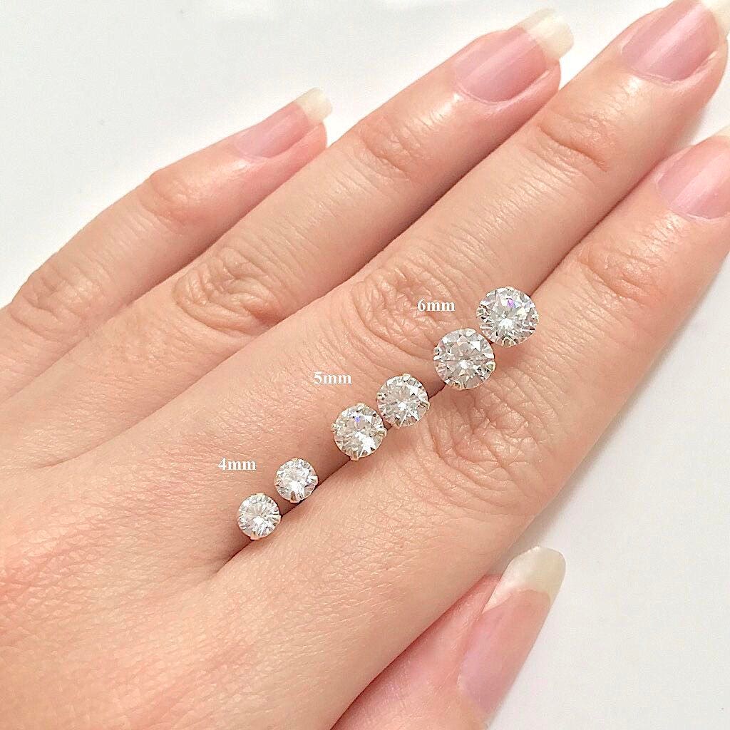 4mm Stud Earrings Sterling Silver Post Cubic Zirconia Stud - Etsy