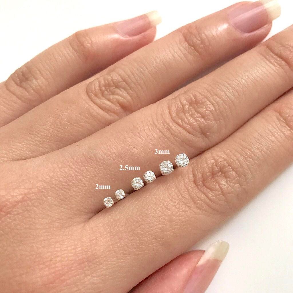 3mm Stud Earrings, Sterling Silver Post, Cubic Zirconia Stud Earring ...