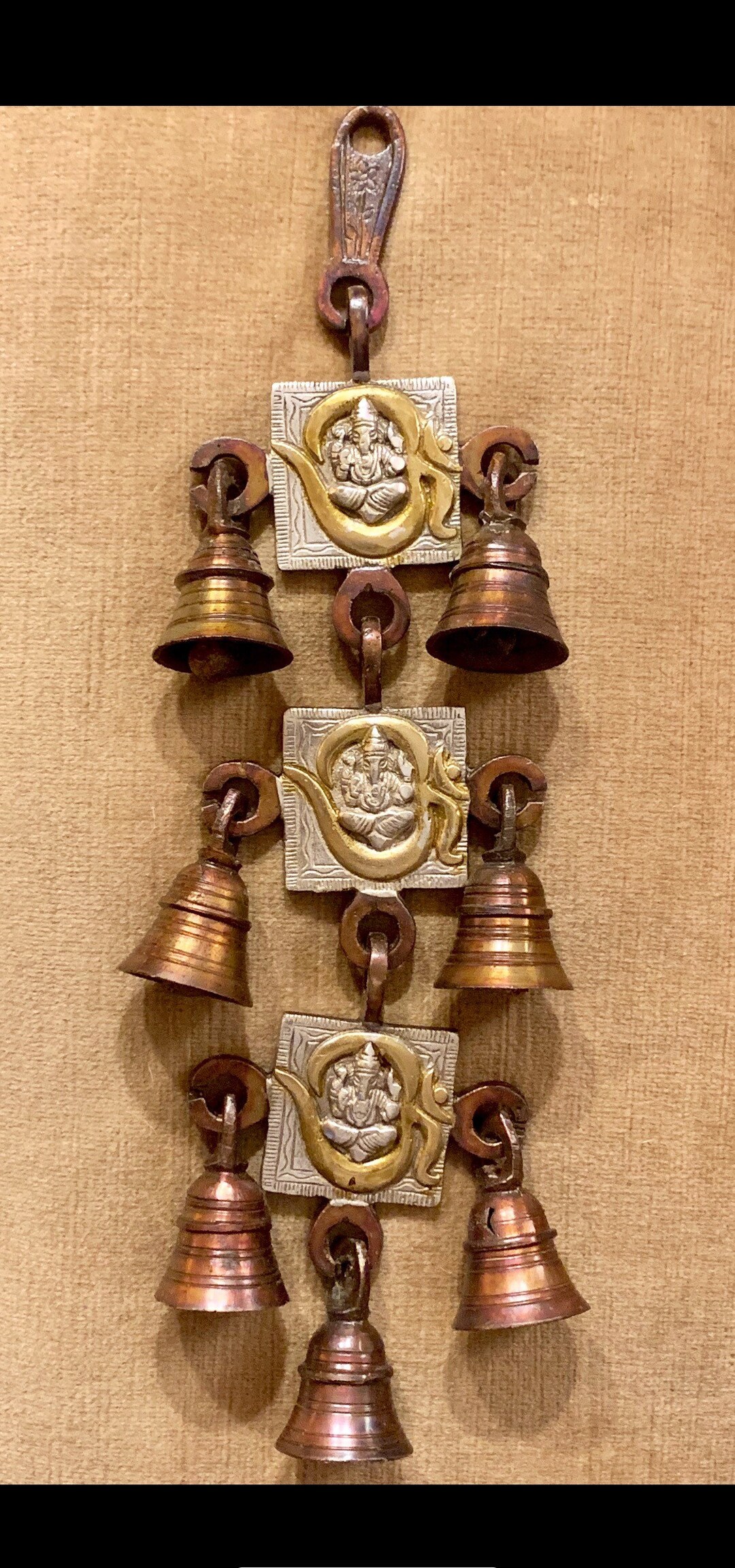 Ganesh (ganapati) Om Antique Style Wind Chime Heavy Rustic Brass Bells ...