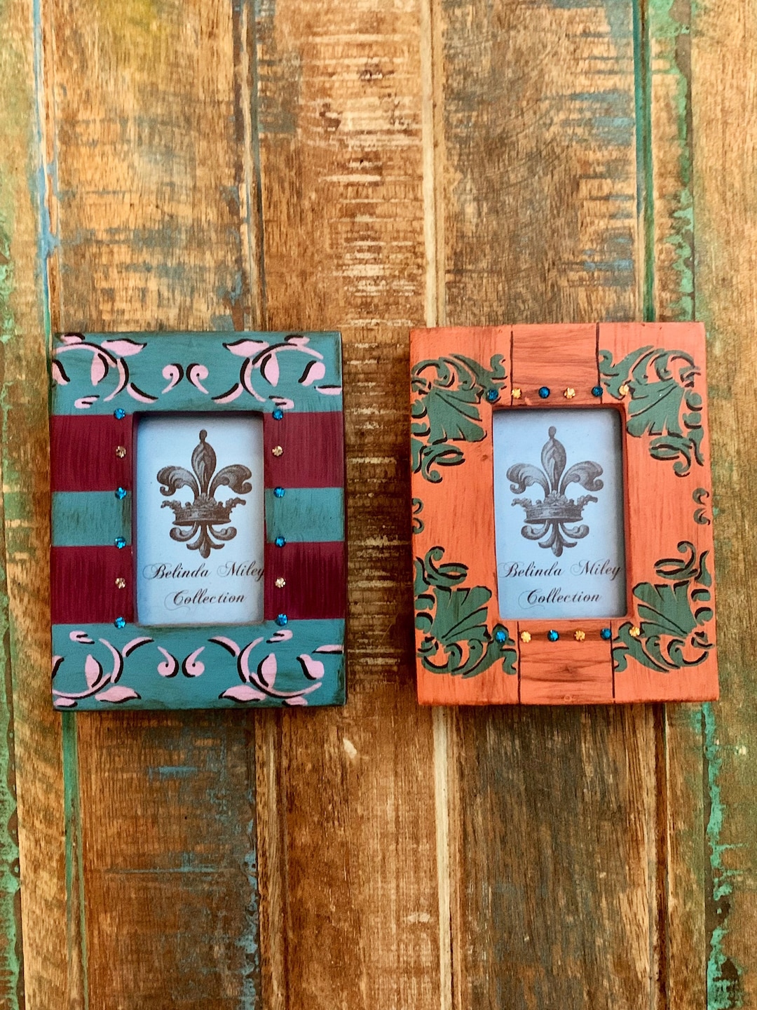 Vintage Bohemian Picture Frames Pair & Gift Box (new) Rhinestones ...