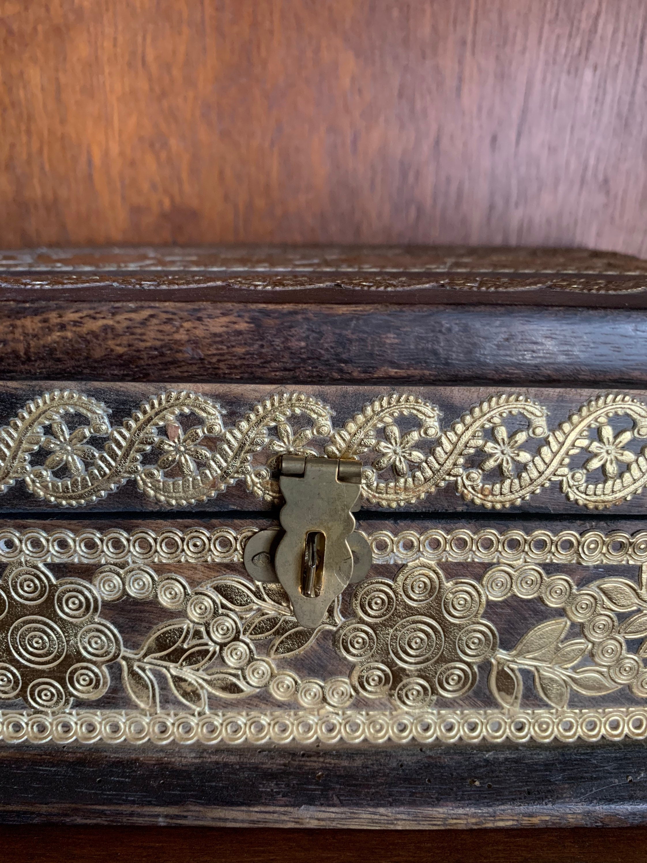 Vintage Box With Golden Overlay & Wood Retro Jewelry Storage - Etsy