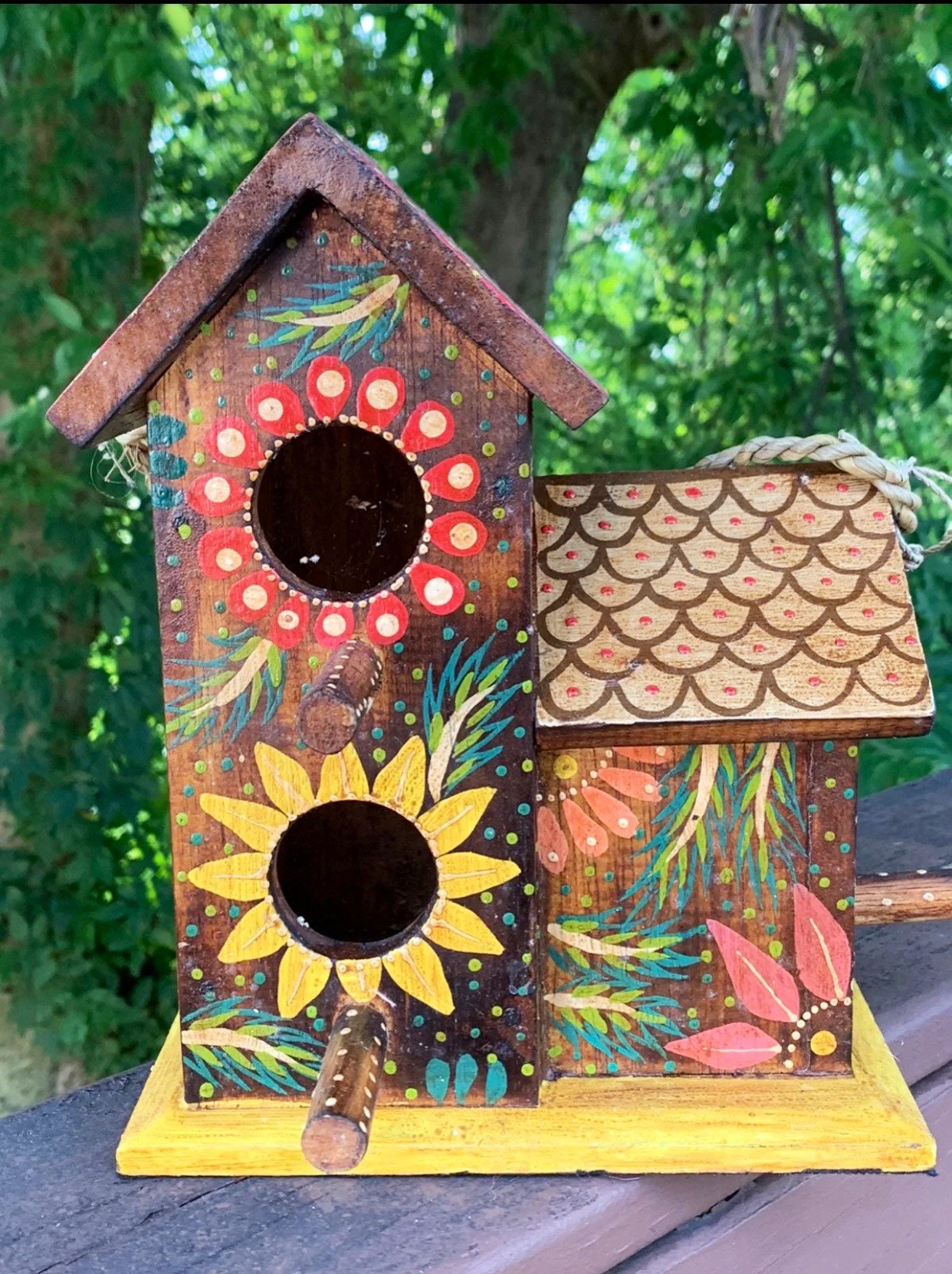 Hand-Painted Autumn Fall Sunflower Duplex Birdhouse | Etsy