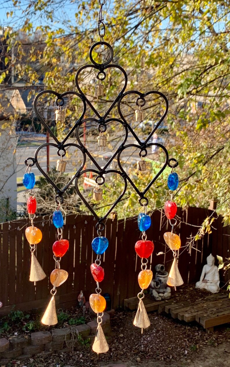 Iron Chakra Glass Hearts Wind Chime Sun Catcher Mobile - Etsy