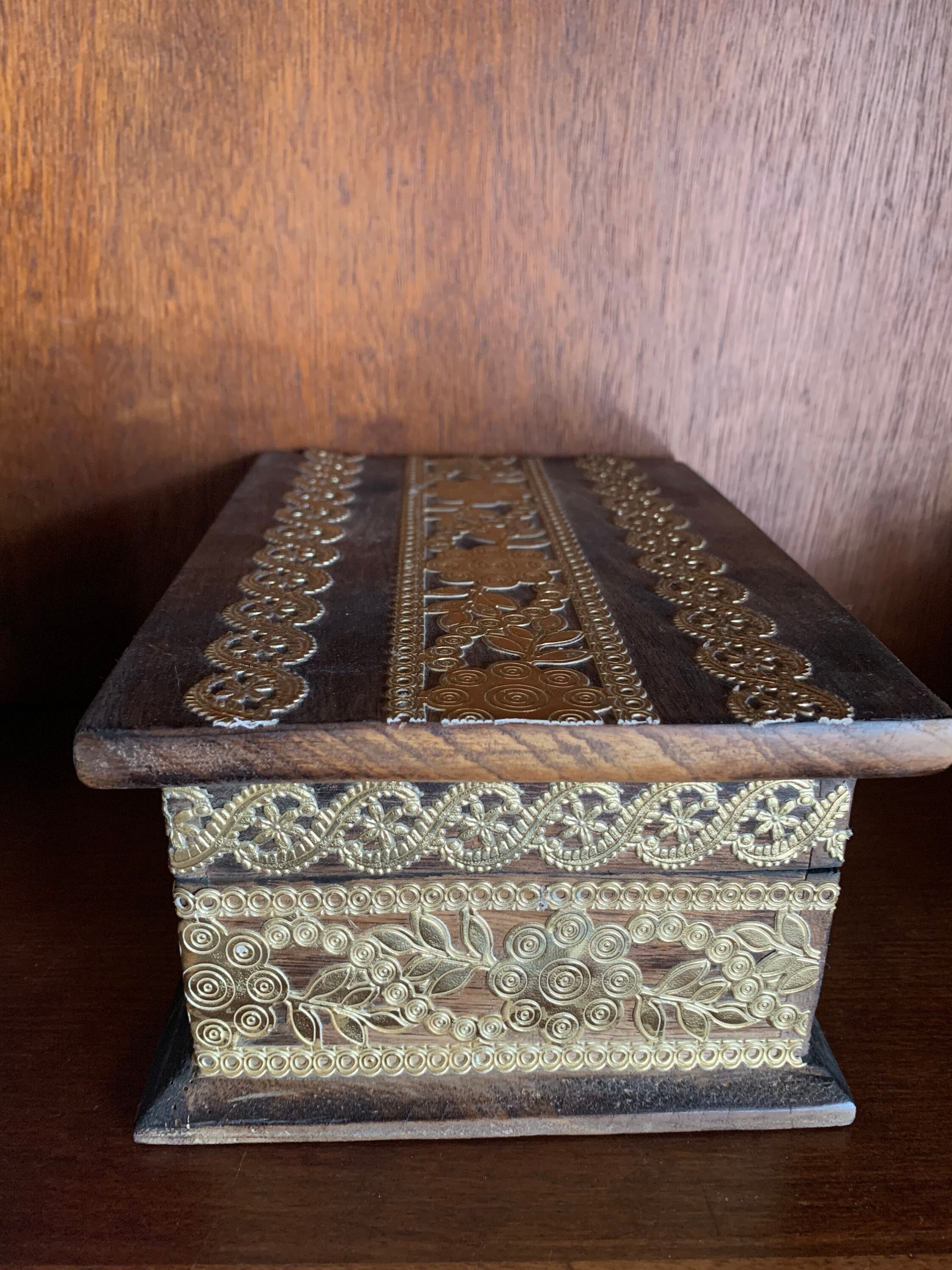 Vintage Box With Golden Overlay & Wood Retro Jewelry Storage Chest - Etsy