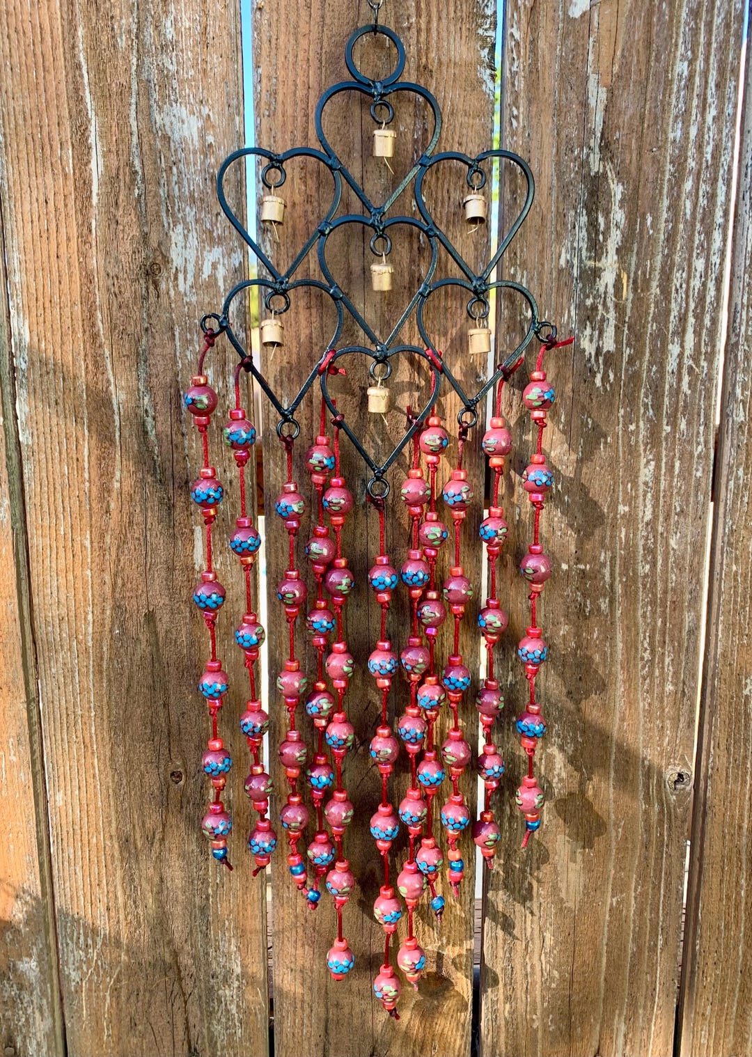 NEW! Diamond Shaped Heart Wind Chimes Hand Painted Burgandy & Blue ...