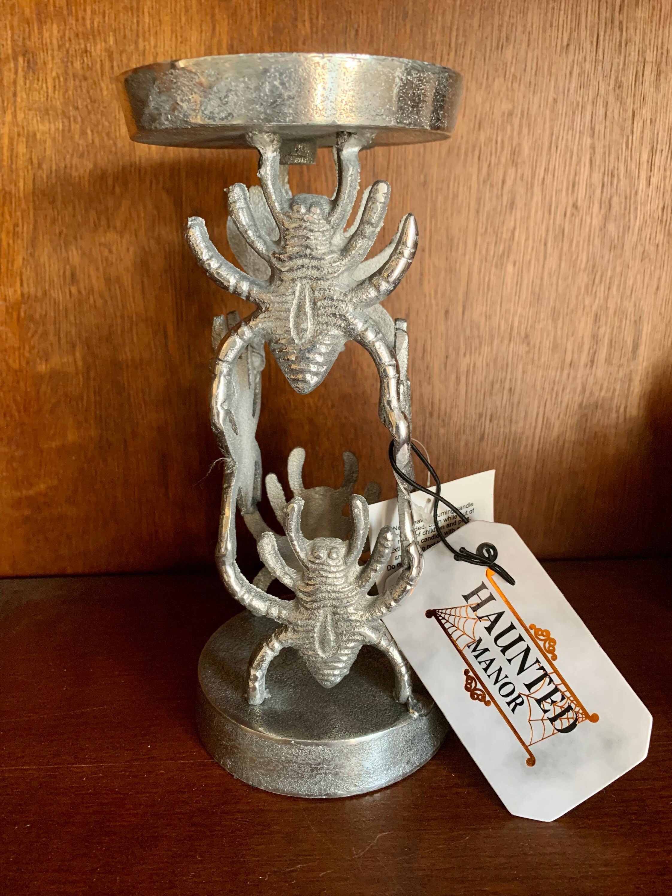 Spider Pedestal Silver Candle Holder Antique Style Pillar Gothic ...