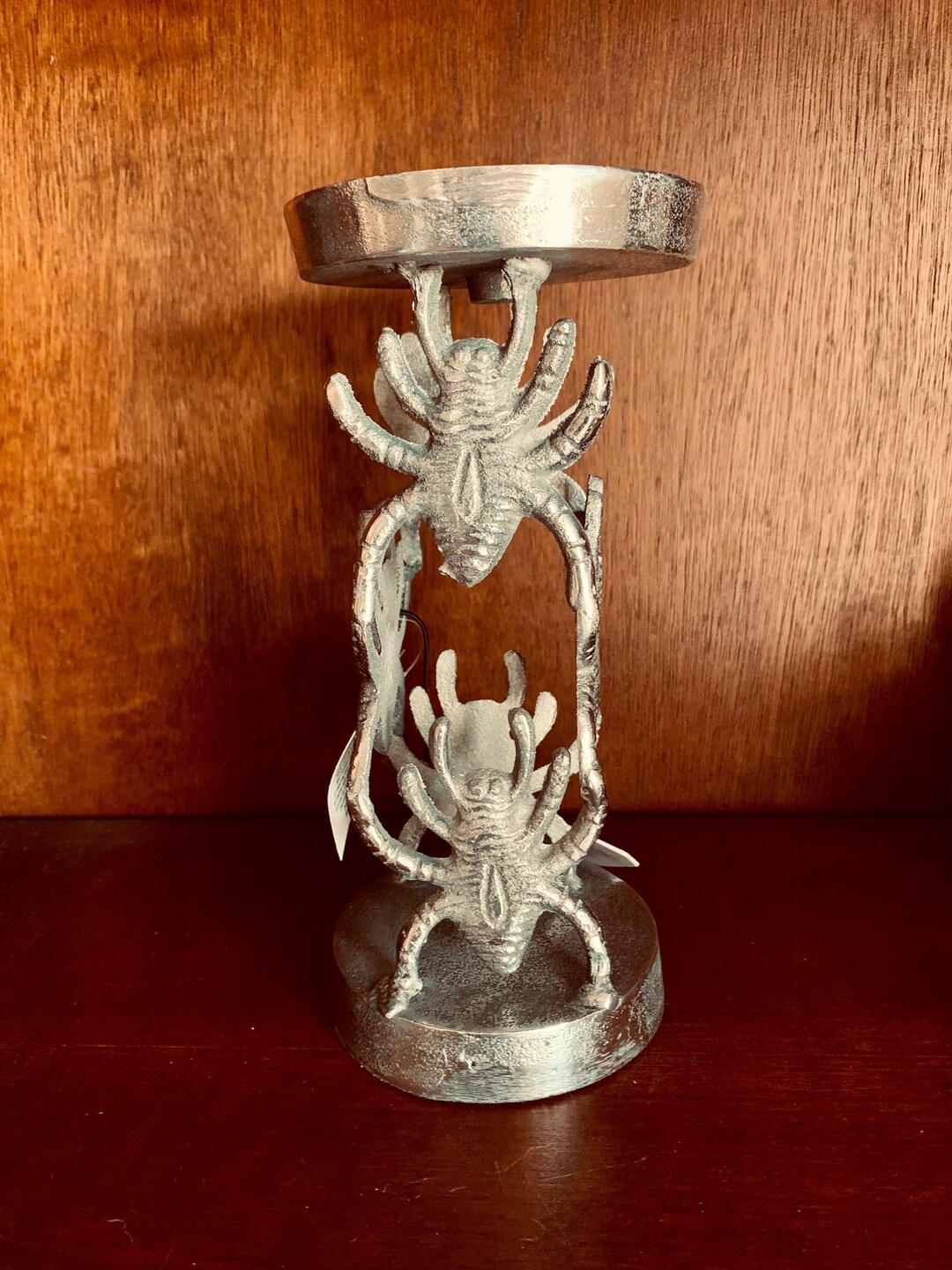 Spider Pedestal Silver Candle Holder Antique Style Pillar Gothic ...