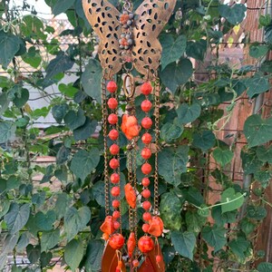 Brass Butterfly & Flowers Wind Chime Sun Catcher Mobile Handmade With ...