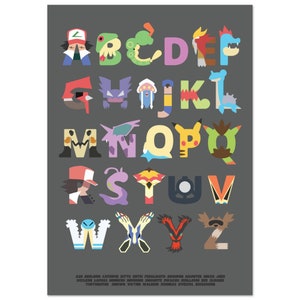 Pocket Monster Alphabet Poster Poke Art Print Kids Wall Art Pokemon ...