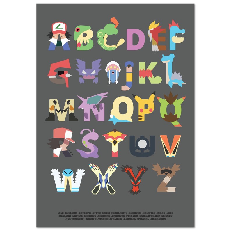 Pocket Monster Alphabet Poster - Poke Art Print - Kids Wall Art ...