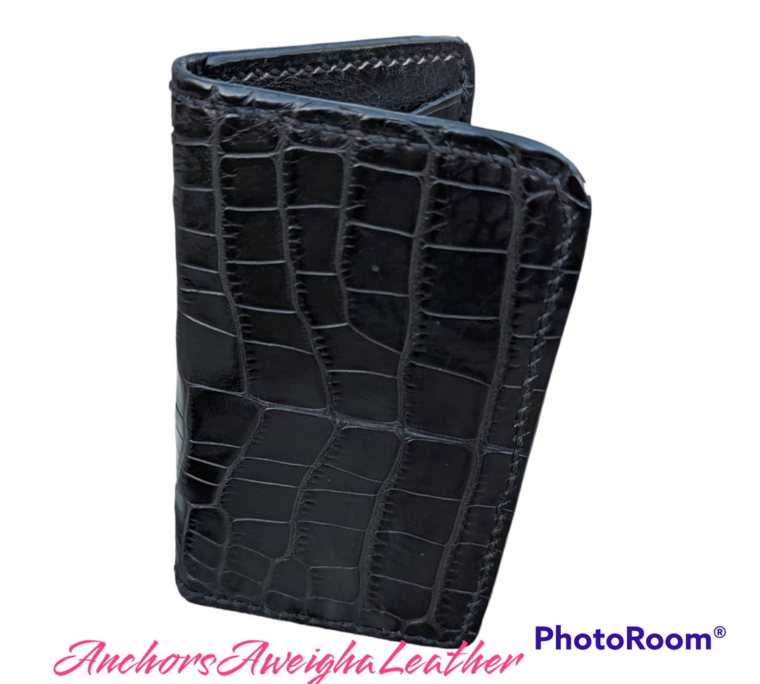Black Genuine Alligator Skin Men's Vertical Wallet, Minimalist Wallet ...