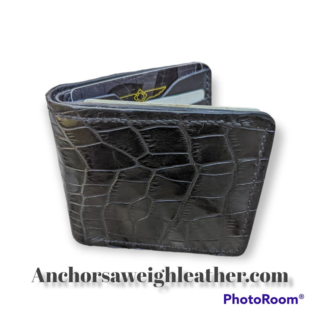 Black Genuine Alligator Skin Men's Leather Bi-fold Wallet, Leather ...