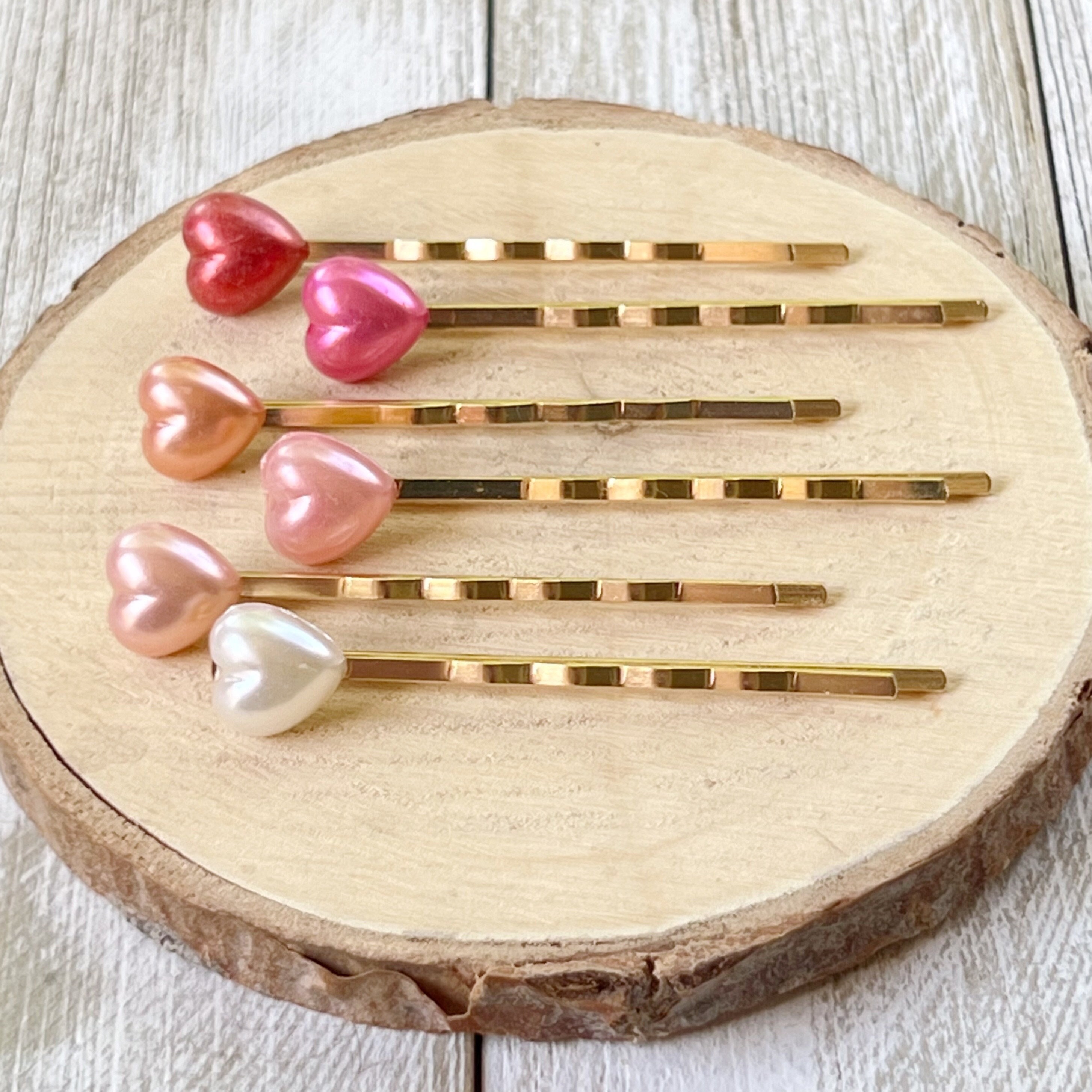 Tiny Pink Heart Hair Pins, Cute Gradient Bobby Pin Set of 6 Womens ...