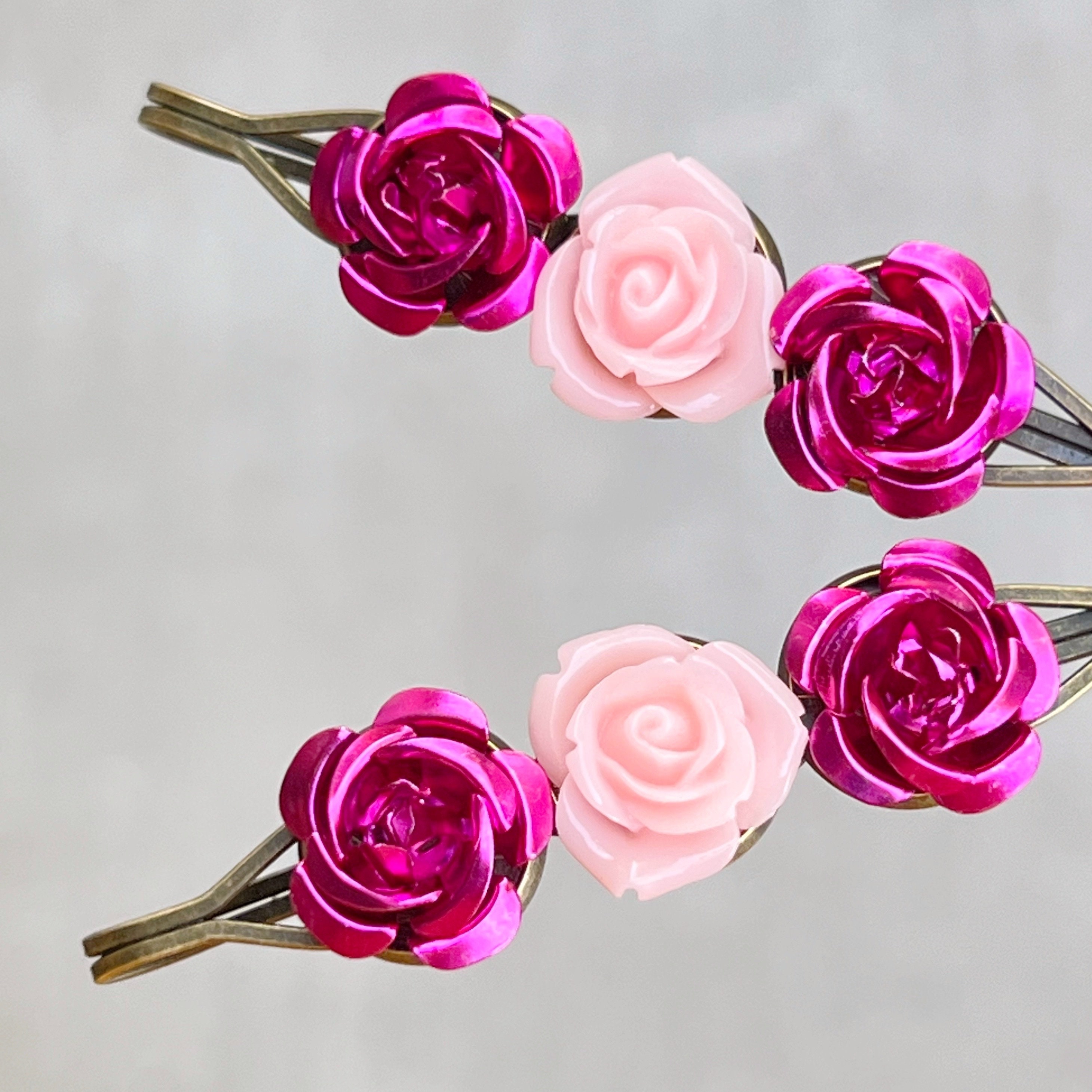 Pink Rose Hair Pins, Flower Hair Pins, Hair Pins for Woman, Floral ...