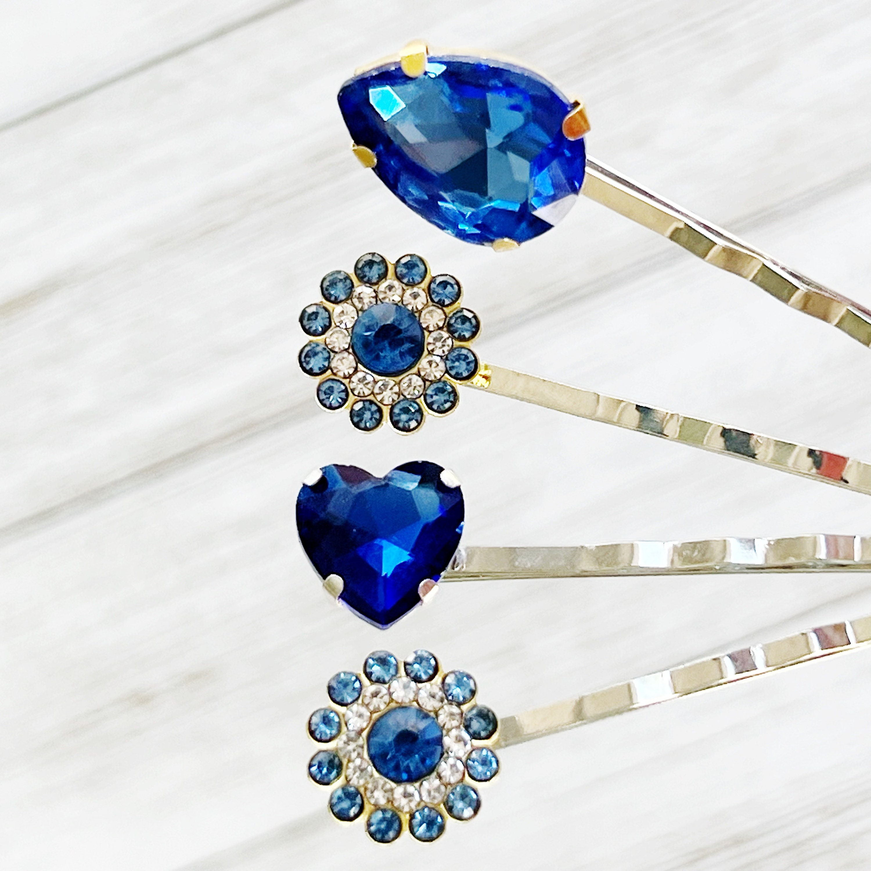 Blue Rhinestone Hair Pins Heart Hair Pins Hair Pin for - Etsy